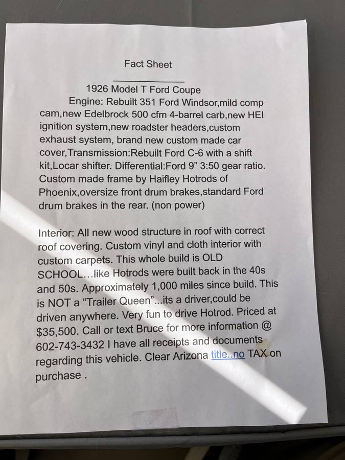 Ford model t street rod 1926 à vendre 40 500